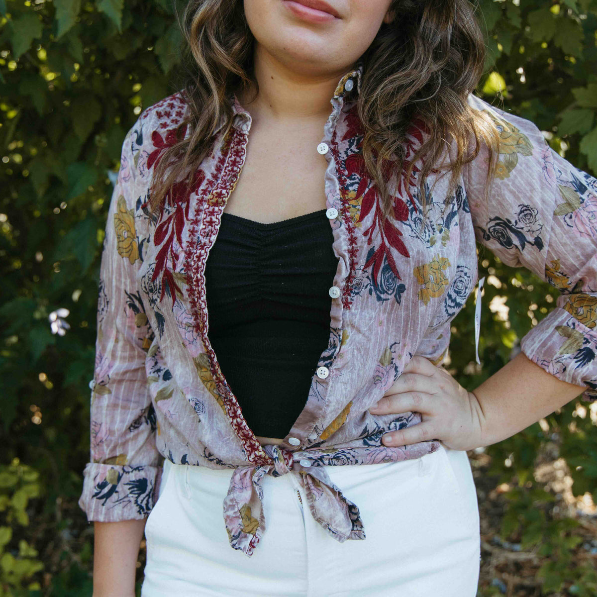 Domino Kat Red Embroidered Button Up – BarnKatClothing